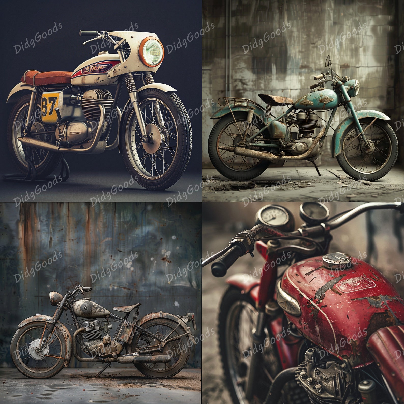 Vintage Motorbike Image Bundle, 12 High-quality Jpgs, Retro Motorcycle ...