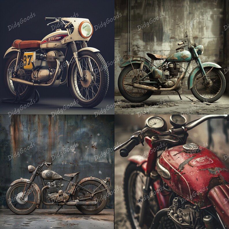 Vintage Motorbike Image Bundle, 12 High-quality Jpgs, Retro Motorcycle ...