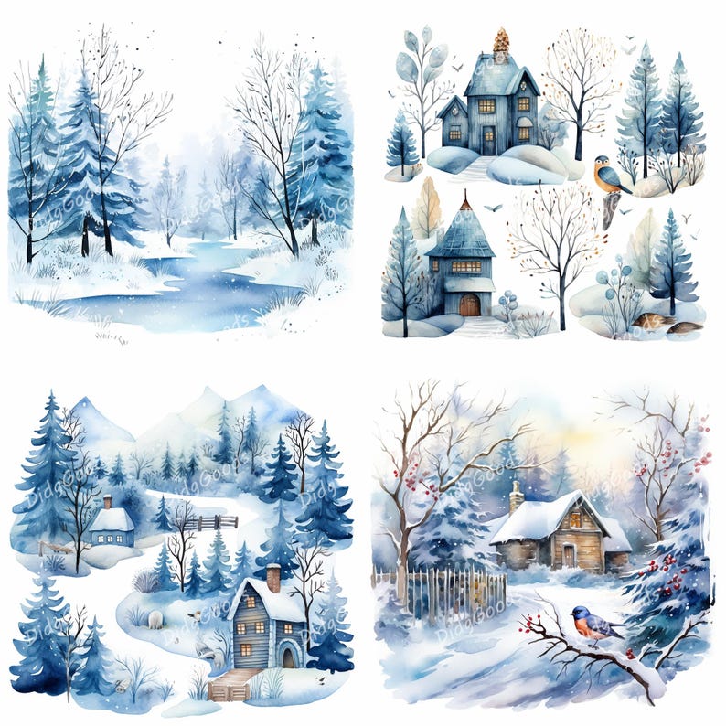 Watercolor Winter Clipart Bundle 20 High Quality Jpgs 3000x3000 Pix ...