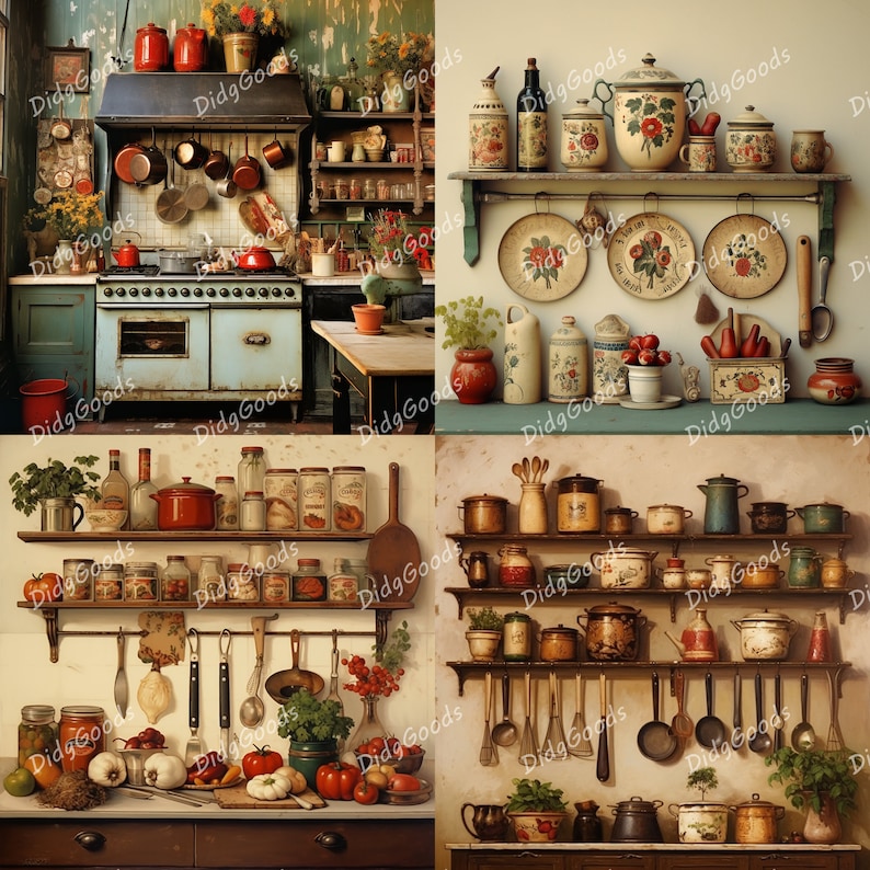 Vintage Kitchen Clipart Bundle 36 High Quality Pngs 3200x3200 Pix, 300 ...