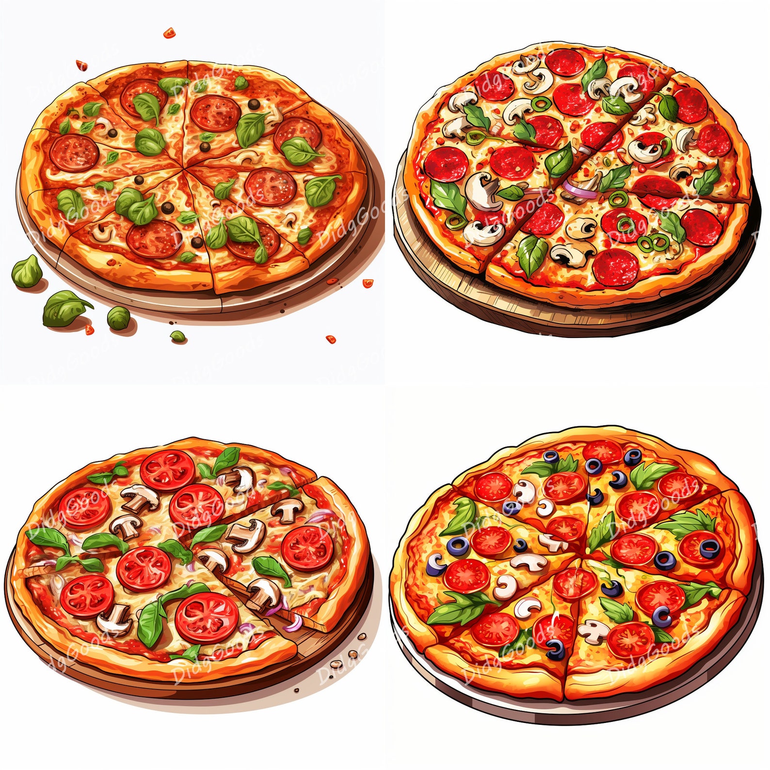 Pizza Clipart Bundle 15 High Quality Jpgs, Digital Download, Card ...