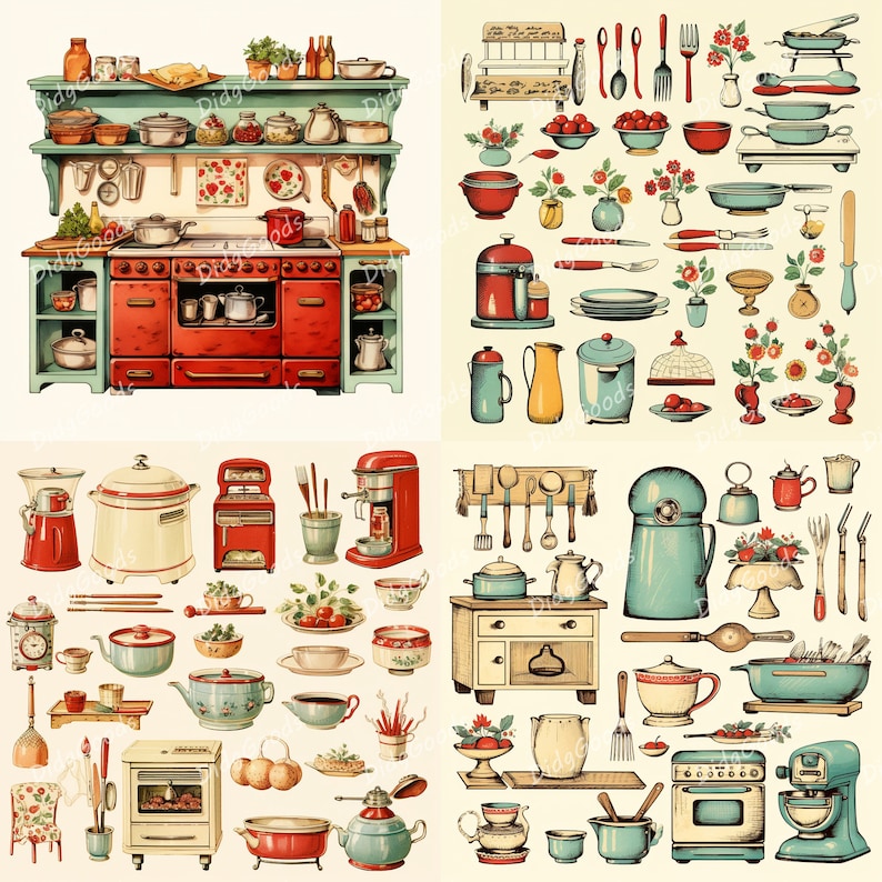 Vintage Kitchen Clipart Bundle 36 High Quality Pngs 3200x3200 Pix, 300 ...