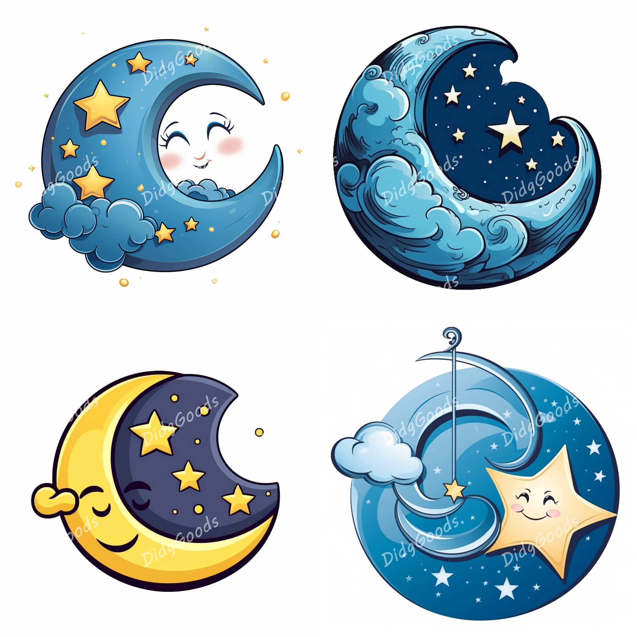Moon Clipart Bundle 33 High Quality Jpgs, Digital Download, Card Making ...