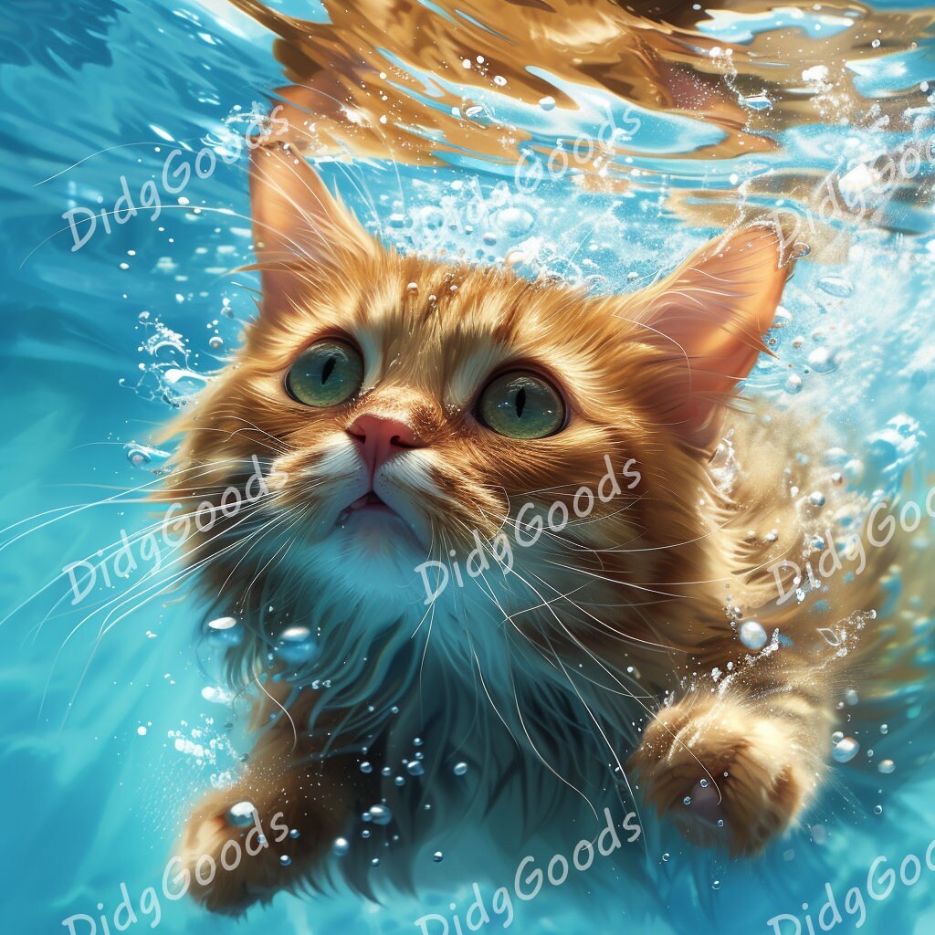 Swimming Cat Art Print Bundle, Cute Feline Designs (digital Download ...