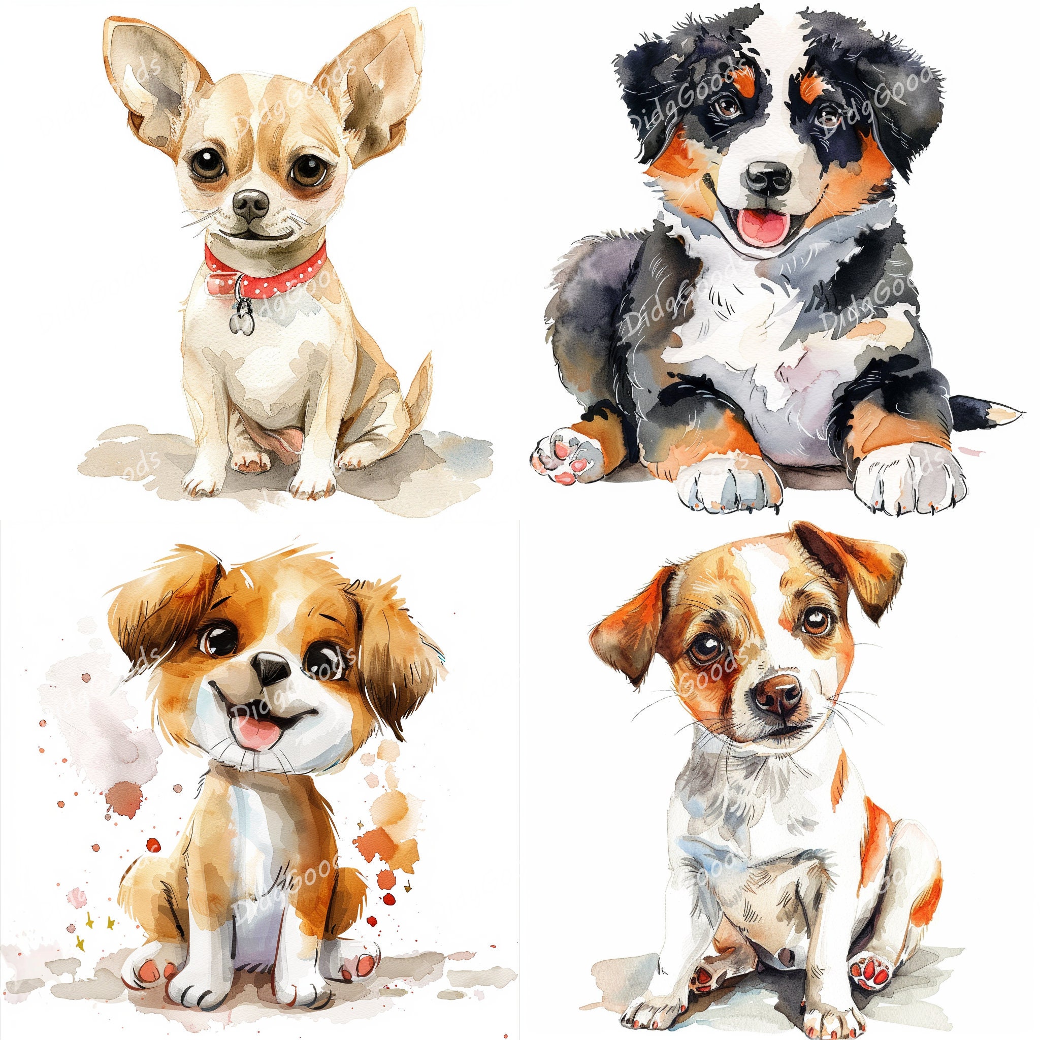 Cute Watercolor Dogs Clipart Bundle 24 High Quality Jpgs, Digital ...