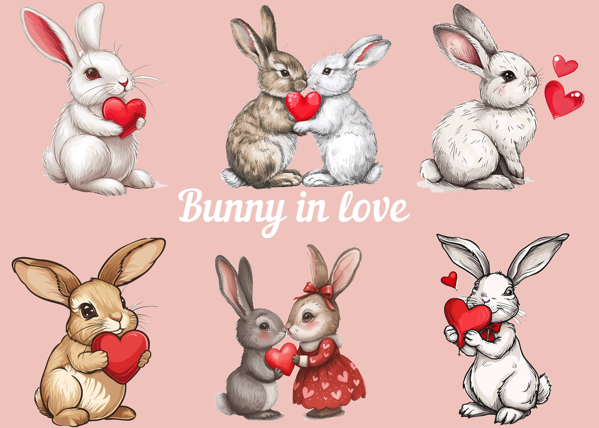 Bunny in Love Transparent Clipart Bundle For: Shirt, Pillow, Mug, Card ...