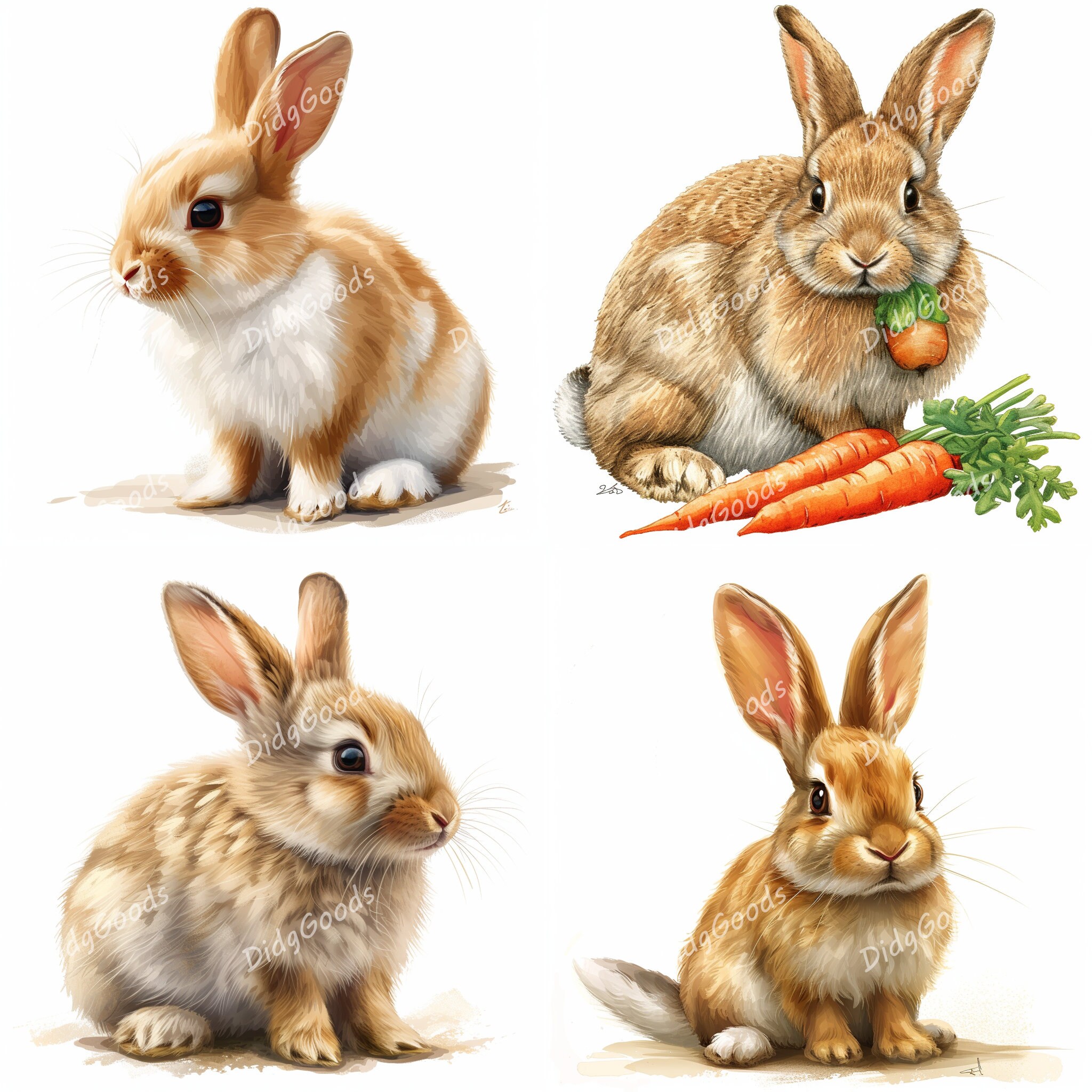 Rabbit Cute Clipart Bundle For: Shirt, Pillow, Mug, Card Making ...
