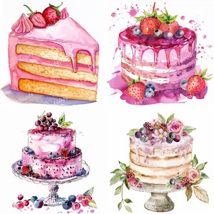 Watercolor Birthday Cake Clipart Bundle For: Card Making, Printable Art ...
