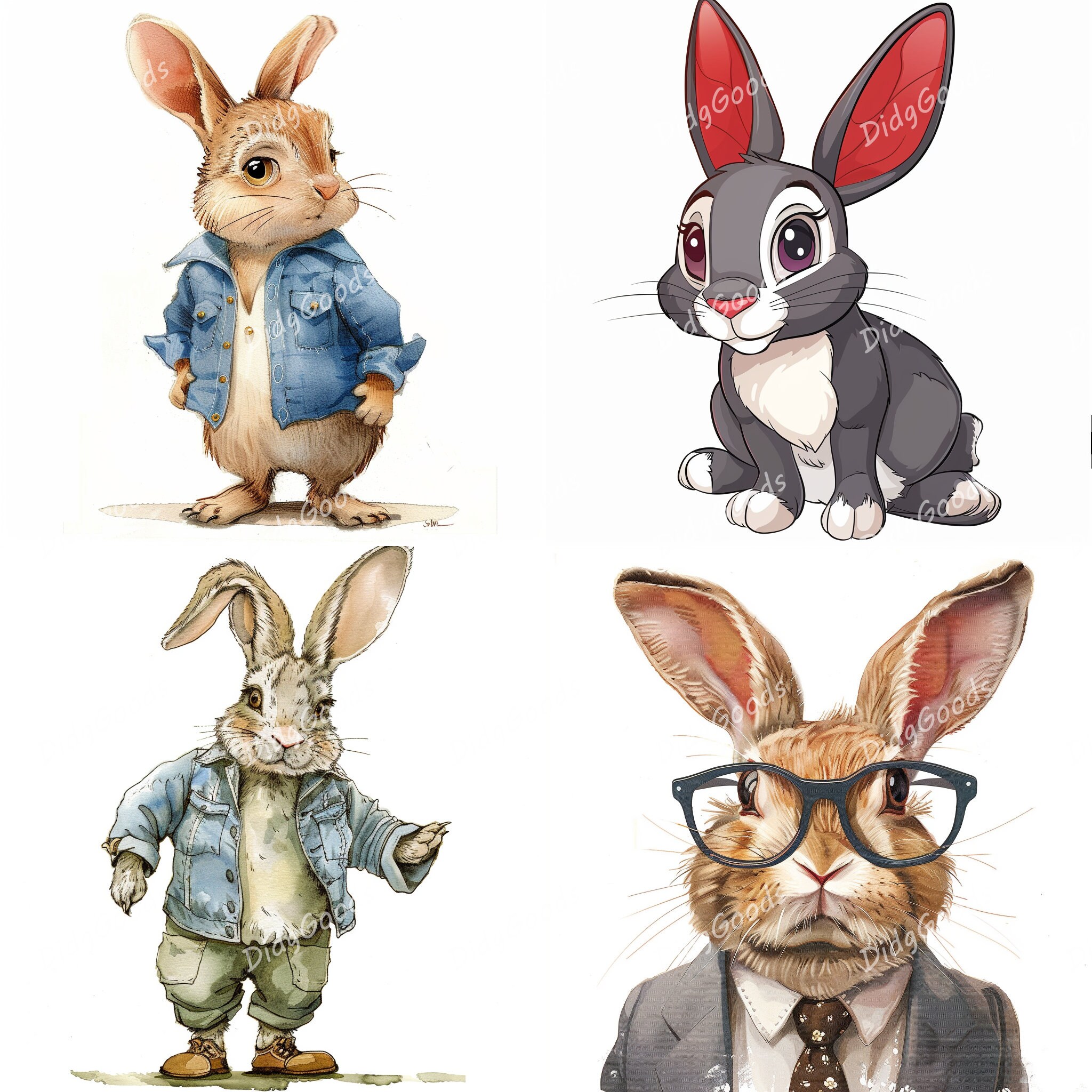 Funny Rabbit Clipart Bundle 24 High Quality JPG 300 DPI, Digital ...