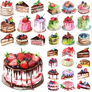 Watercolor Birthday Cake Clipart Bundle For: Card Making, Printable Art ...