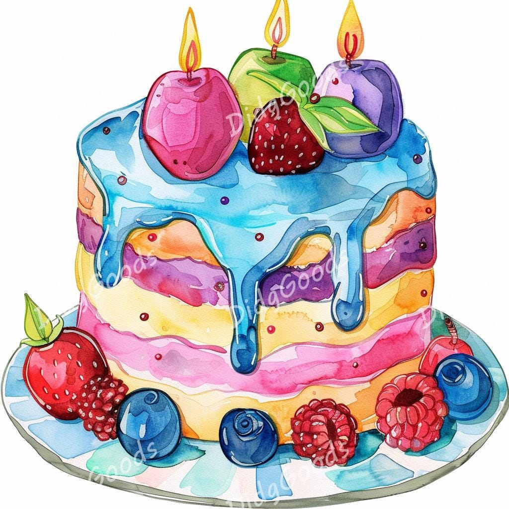 Watercolor Birthday Cake Clipart Bundle For: Card Making, Printable Art ...