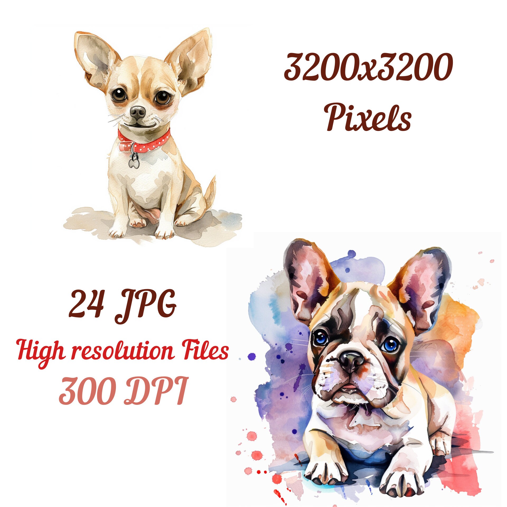 Cute Watercolor Dogs Clipart Bundle 24 High Quality Jpgs, Digital ...