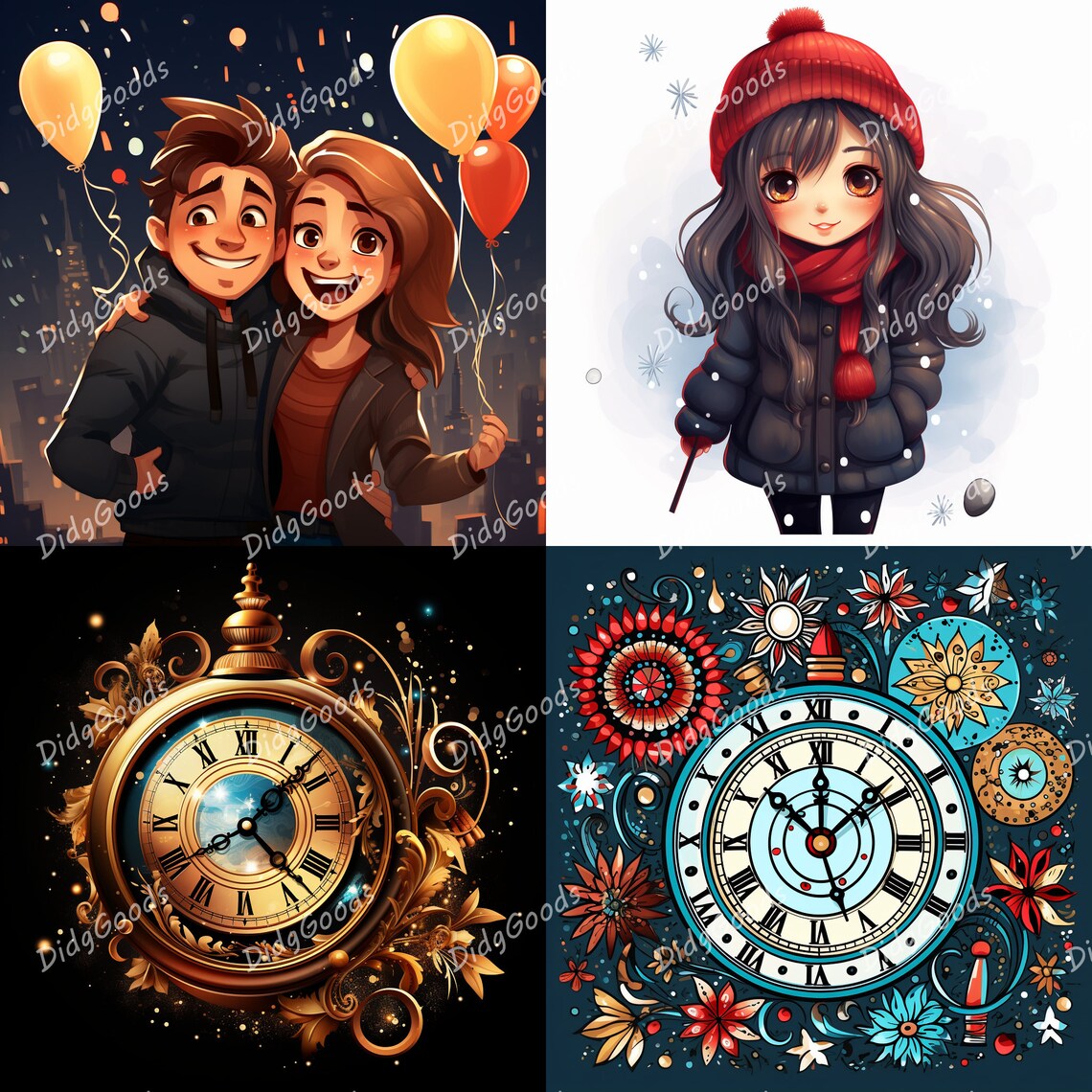 Happy New Year Clipart Bundle, Festive Jpgs (digital Download) - Etsy