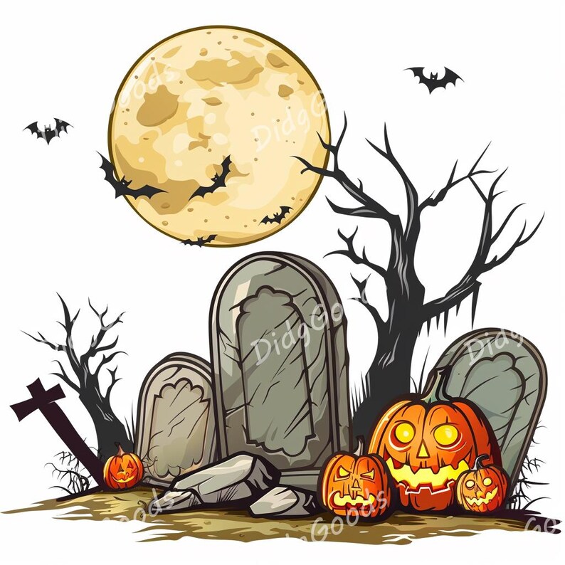 Halloween Funny Tombstones Clip Art Bundle 24 High Quality JPG, 300 DPI ...