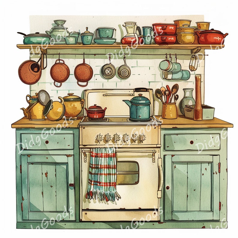 Vintage Kitchen Clipart Bundle 20 High Quality Jpgs 3000x3000 Pix, 300 ...