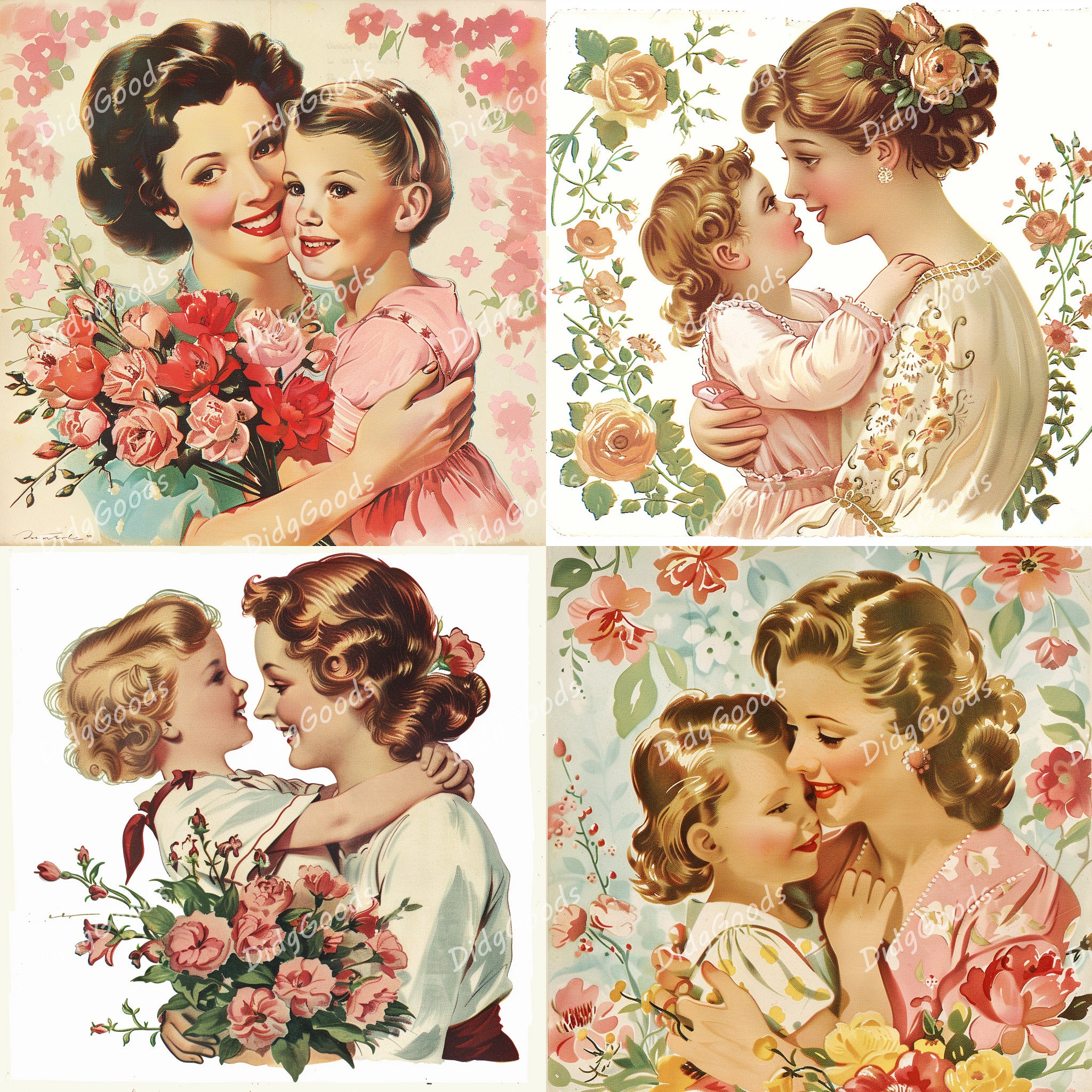 Vintage Happy Mother Day Clipart Bundle 32high Quality Jpgs, 3200x3200 ...