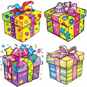 Presents Clip Art, Bright Gift Boxes Clip Art, Giftbox Clip Art ...