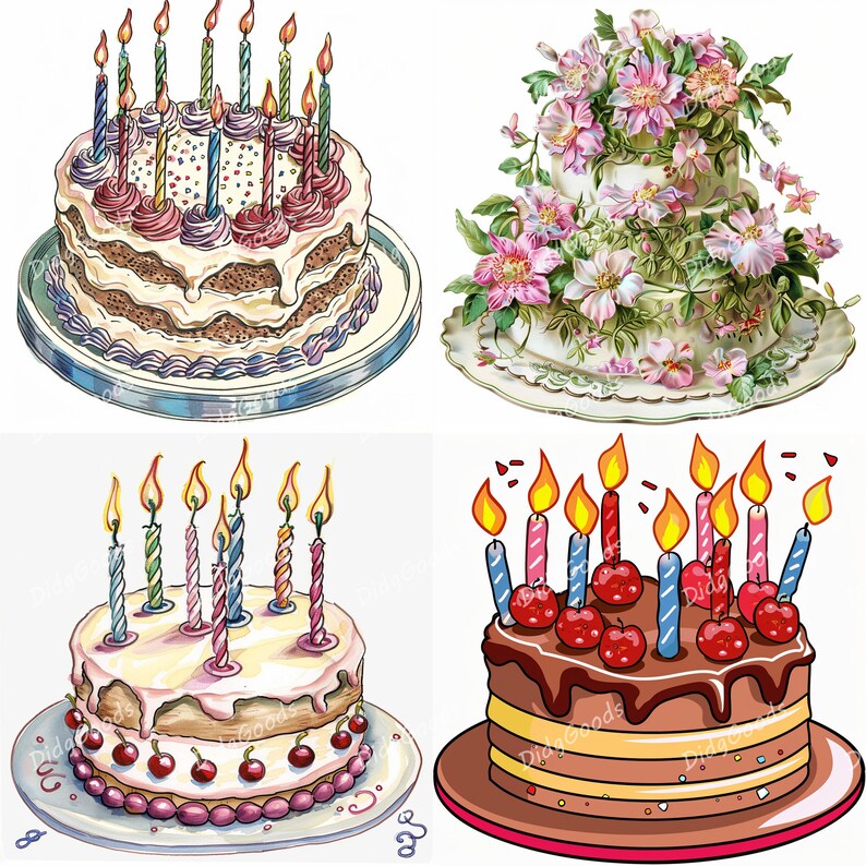 Birthday Cake Clipart Bundle For: Card Making, Printable Art 16 High ...