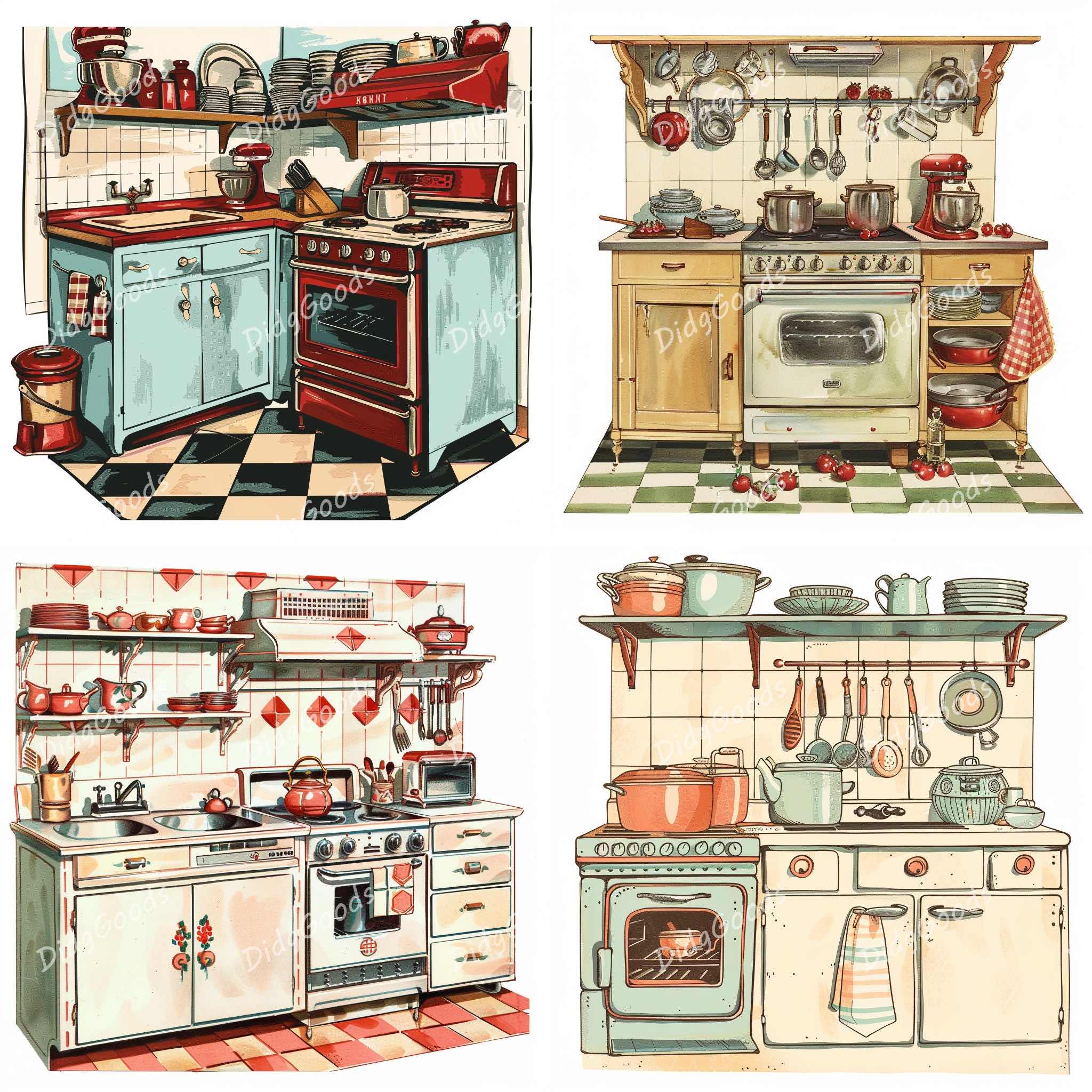 Vintage Kitchen Clipart Bundle 20 High Quality Jpgs 3000x3000 Pix, 300 ...