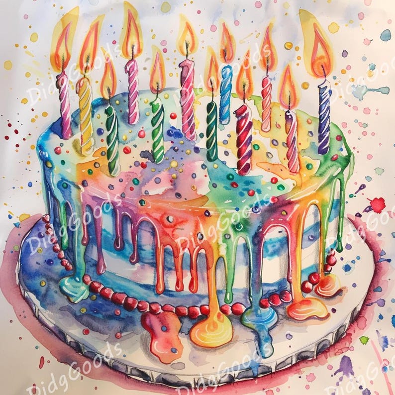 Watercolor Birthday Cake Clipart Bundle For: Card Making, Printable Art ...