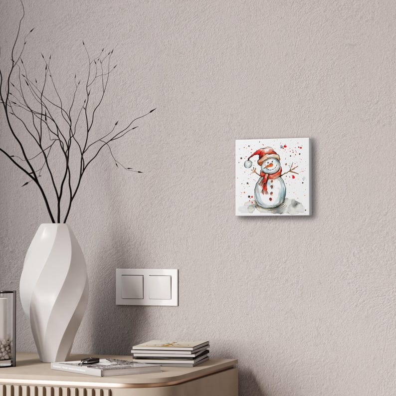 Canvas Stretched Wall Art, Watercolor Snowman Cute Decor, Holiday Gift ...