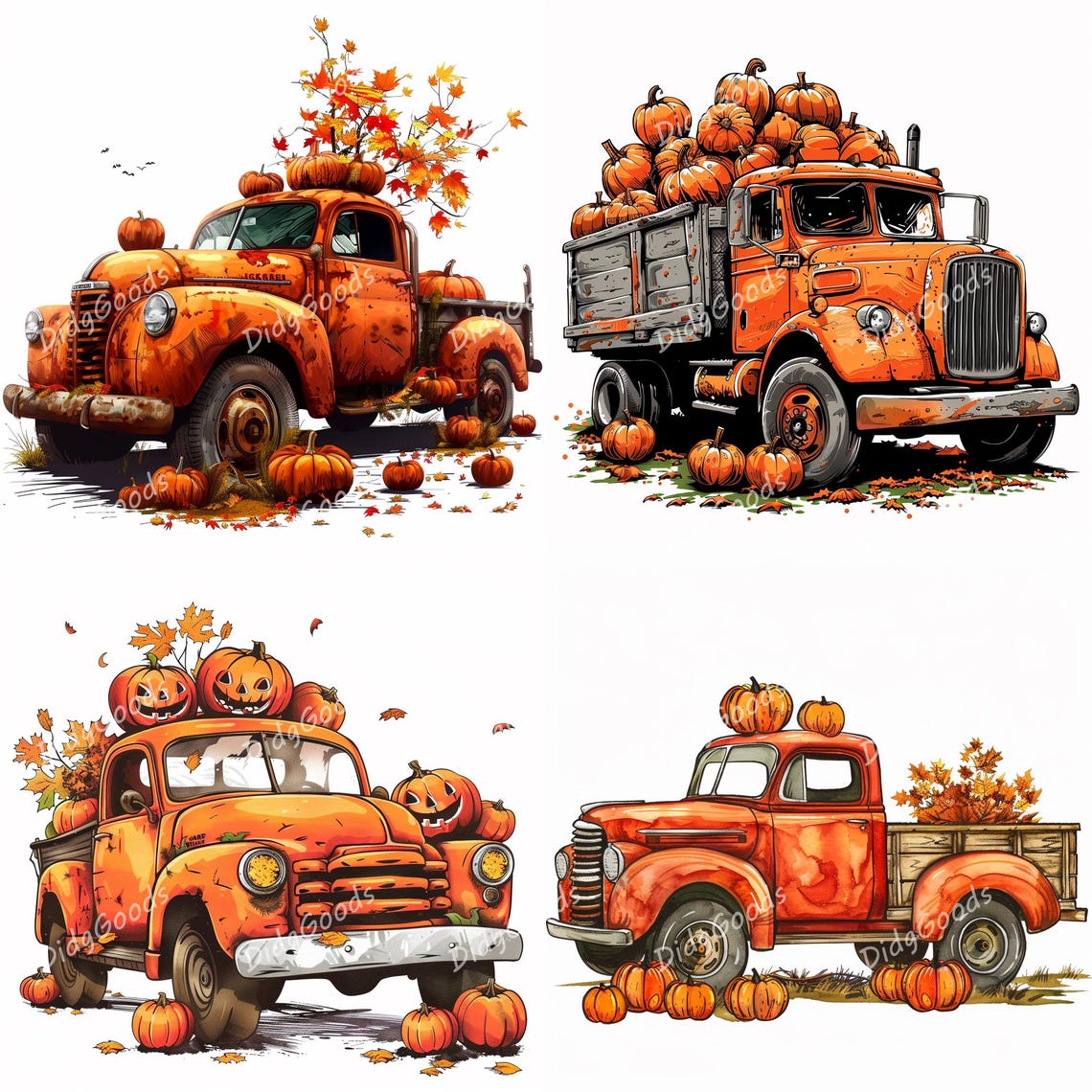 Pumpkin Truck Clipart Bundle 24 High Quality Jpgs, 300 DPI, Digital ...