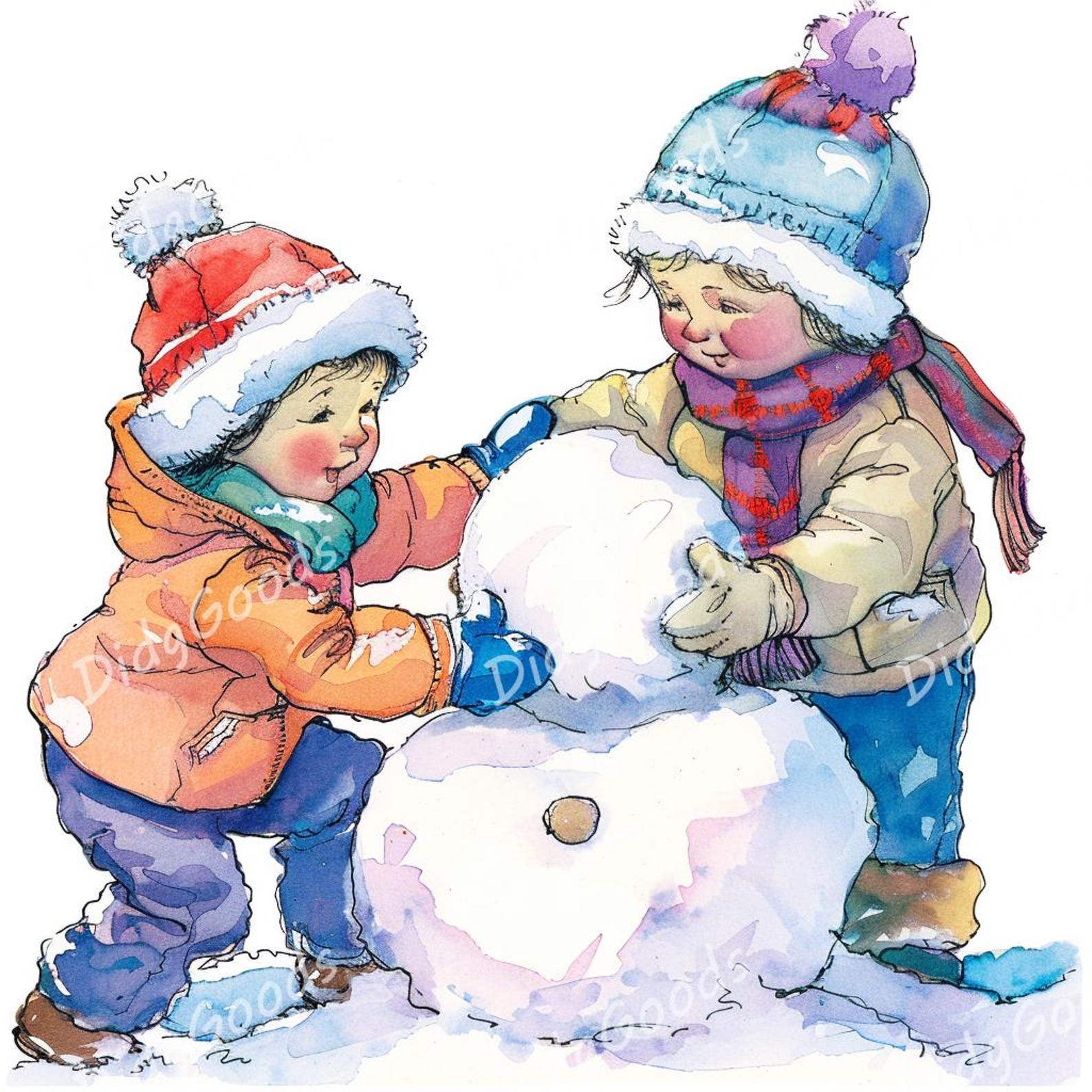 Children Playing in Snow Winter Clipart Bundle 24 High Quality PNG ...