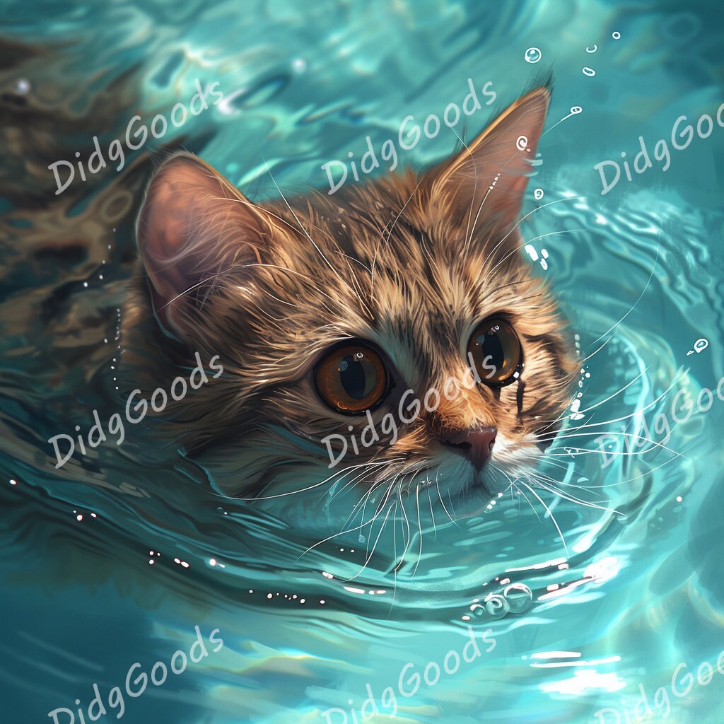 Swimming Cat Art Print Bundle, Cute Feline Designs (digital Download ...