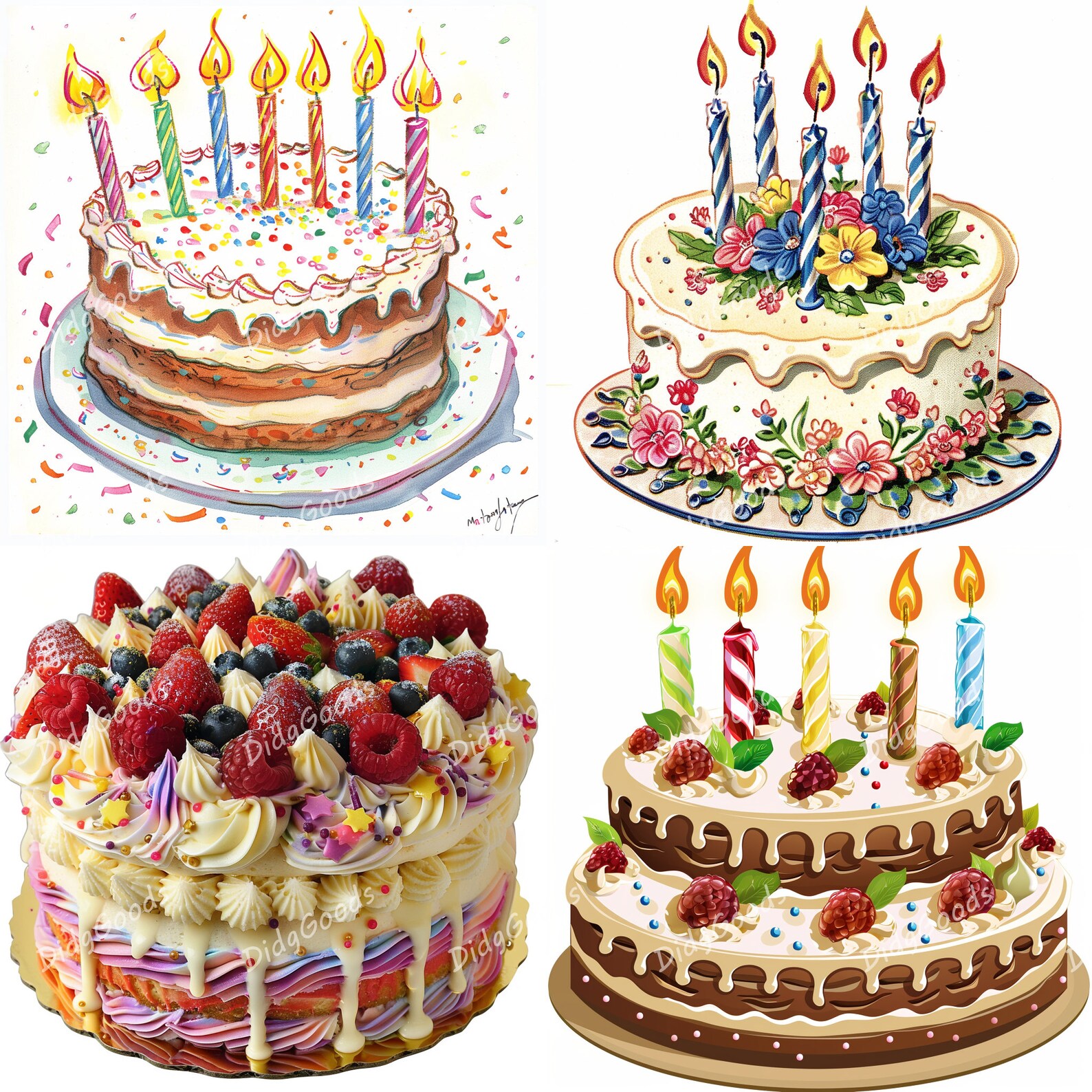 Birthday Cake Clipart Bundle For: Card Making, Printable Art 16 High ...