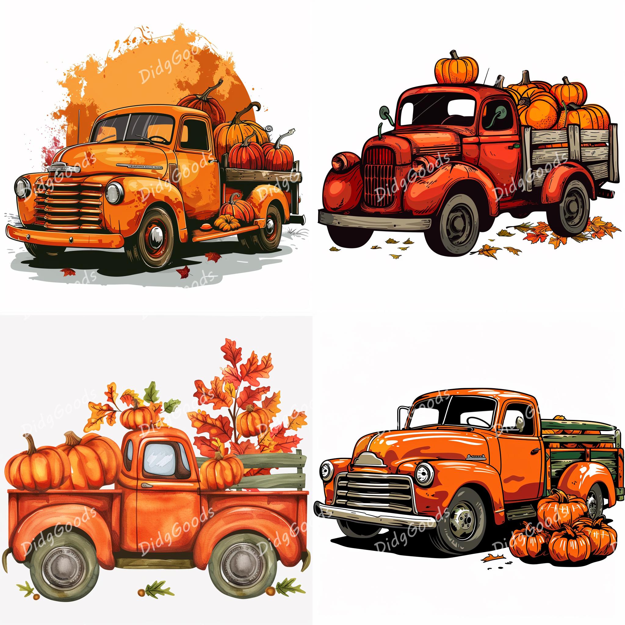 Pumpkin Truck Clipart Bundle 24 High Quality Jpgs, 300 DPI, Digital ...