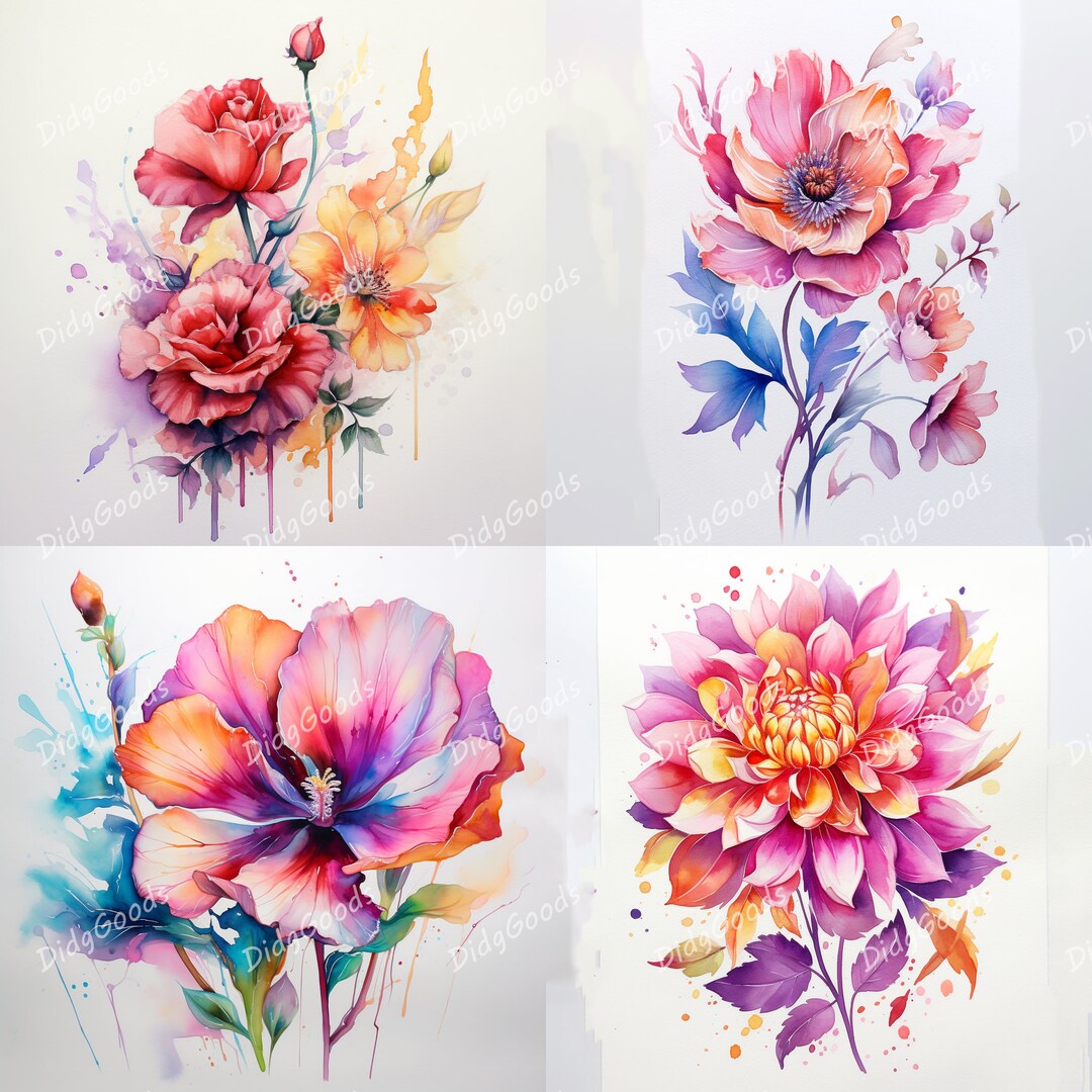 Watercolor Flower Clipart Bundle 40 High Quality Pngs 3200x3200 Pix ...