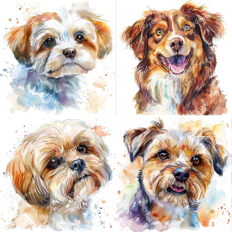 Cute Watercolor Dogs Clipart Bundle 24 High Quality Jpgs, Digital ...