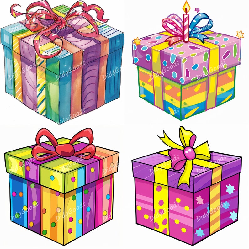 Presents Clip Art, Bright Gift Boxes Clip Art, Giftbox Clip Art ...