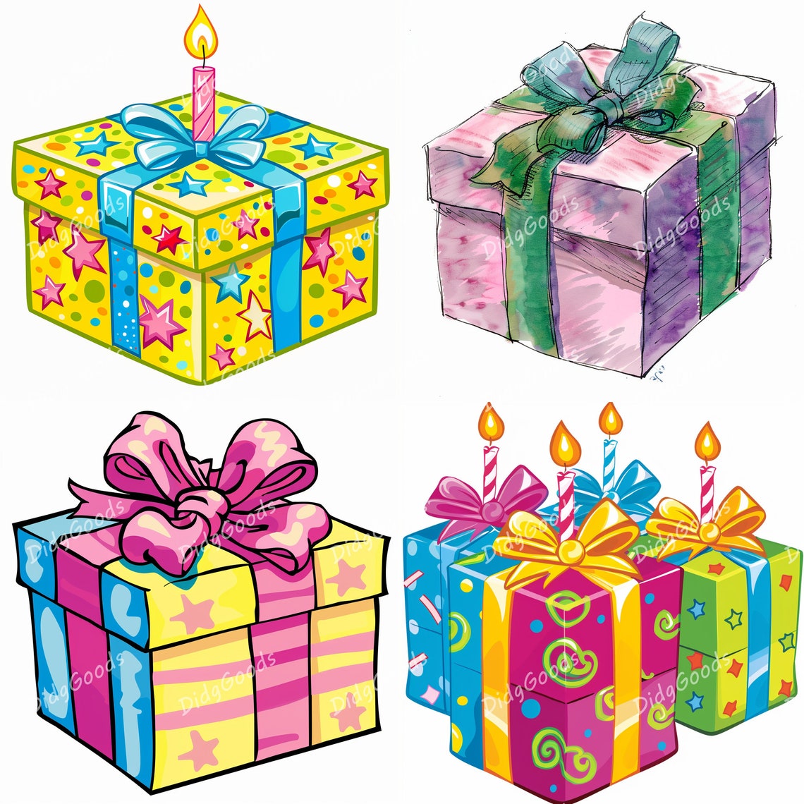 Presents Clip Art, Bright Gift Boxes Clip Art, Giftbox Clip Art ...