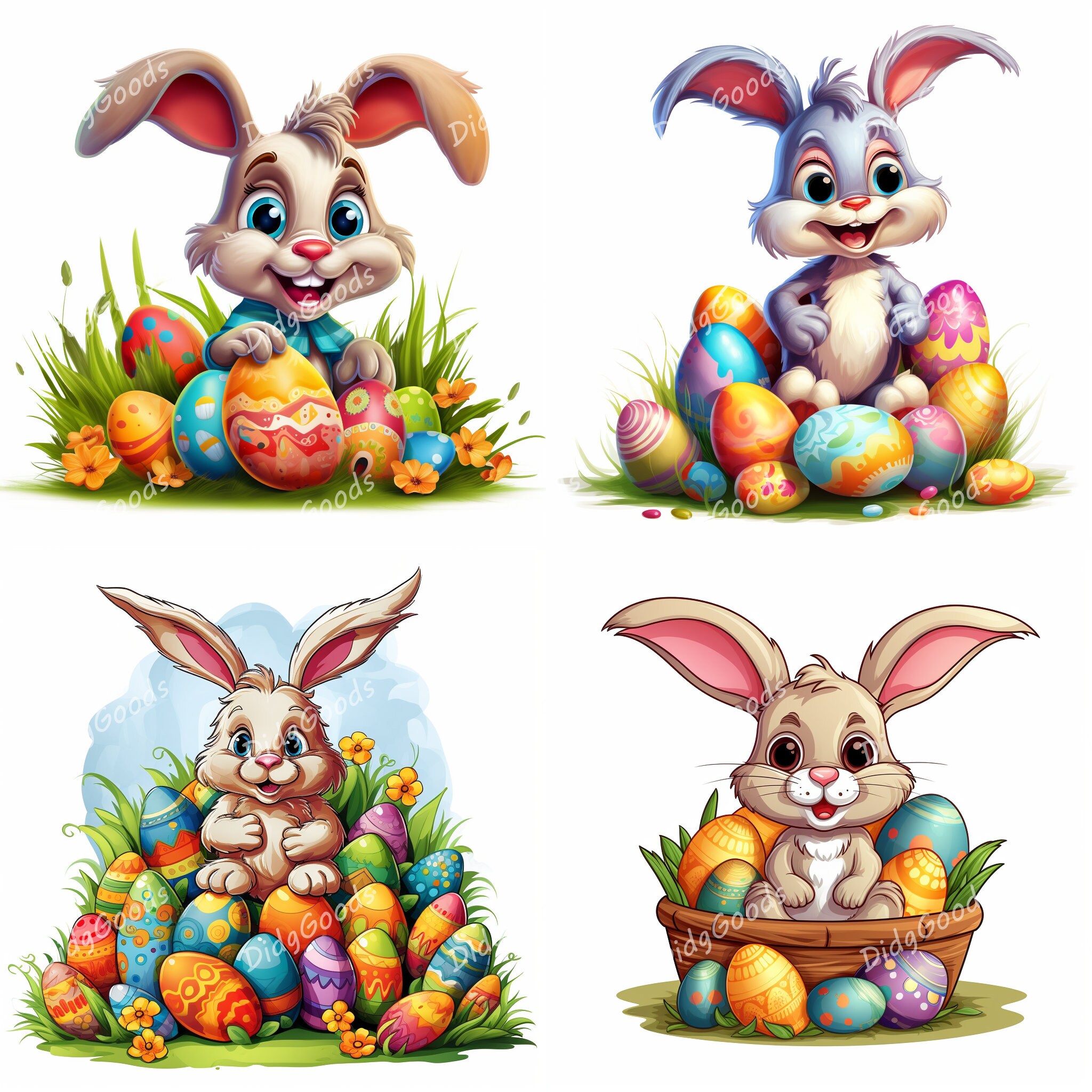 Easter Bunny Clipart Bundle 28 High Quality Pngs 3200x3200 Pix, 300 DPI ...