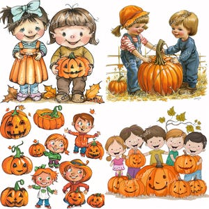 Kids and Pumpkin Clipart Bundle 20 High Quality Jpgs, 300 DPI, Digital ...