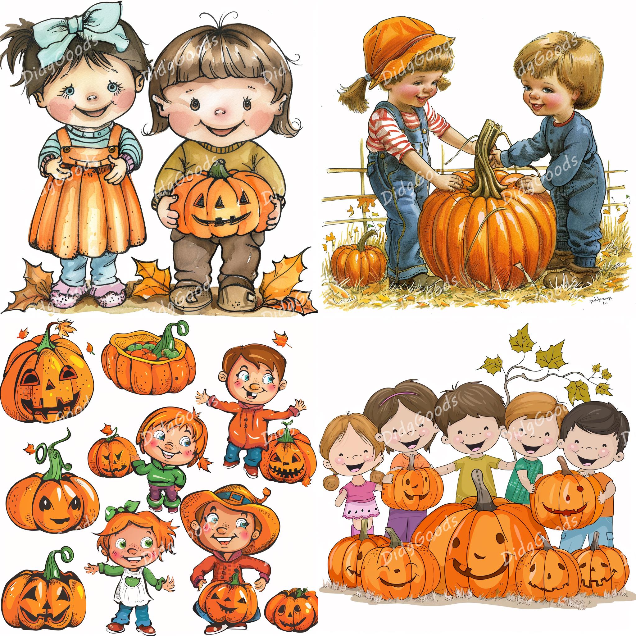 Kids and Pumpkin Clipart Bundle 20 High Quality Jpgs, 300 DPI, Digital ...