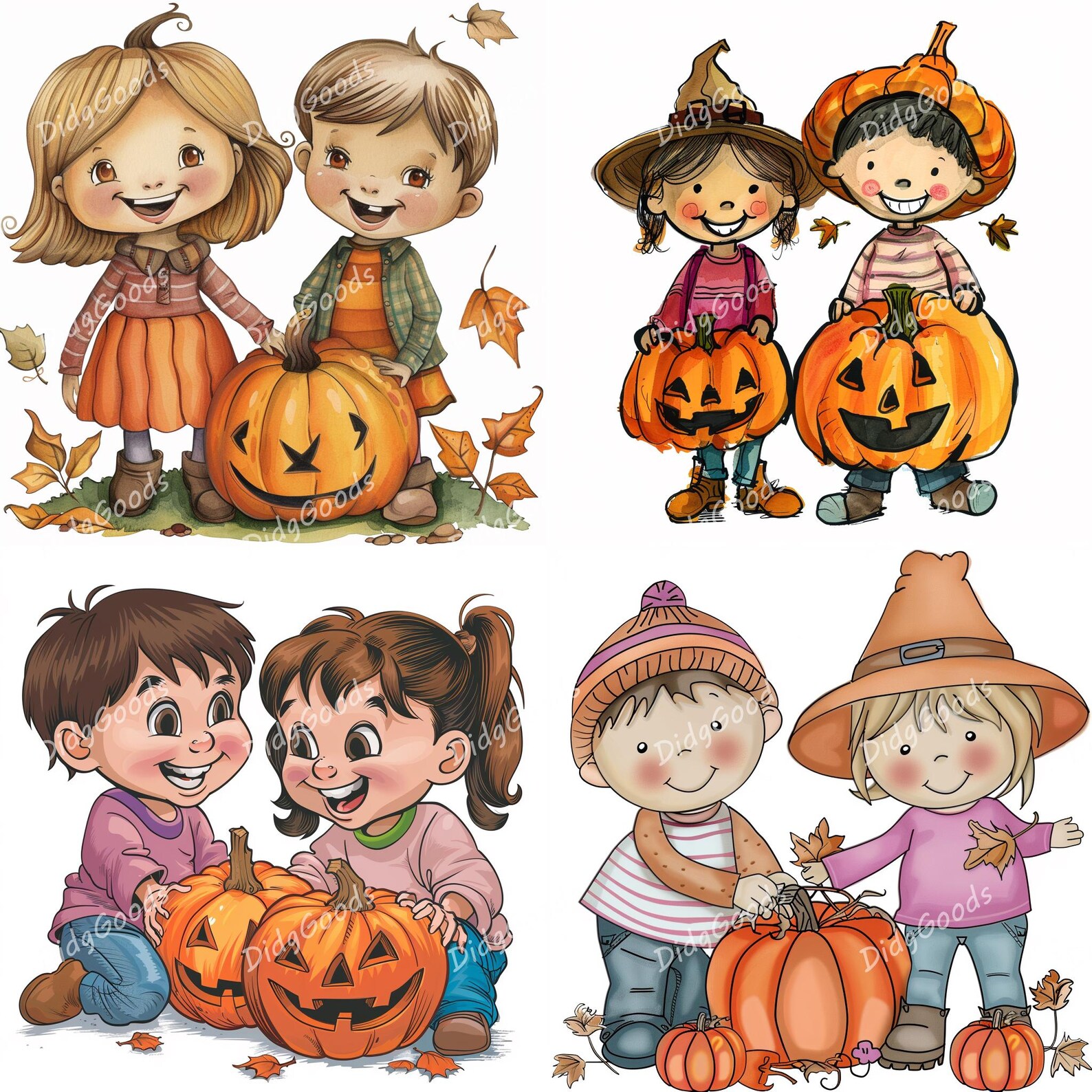 Kids and Pumpkin Clipart Bundle 20 High Quality Jpgs, 300 DPI, Digital ...