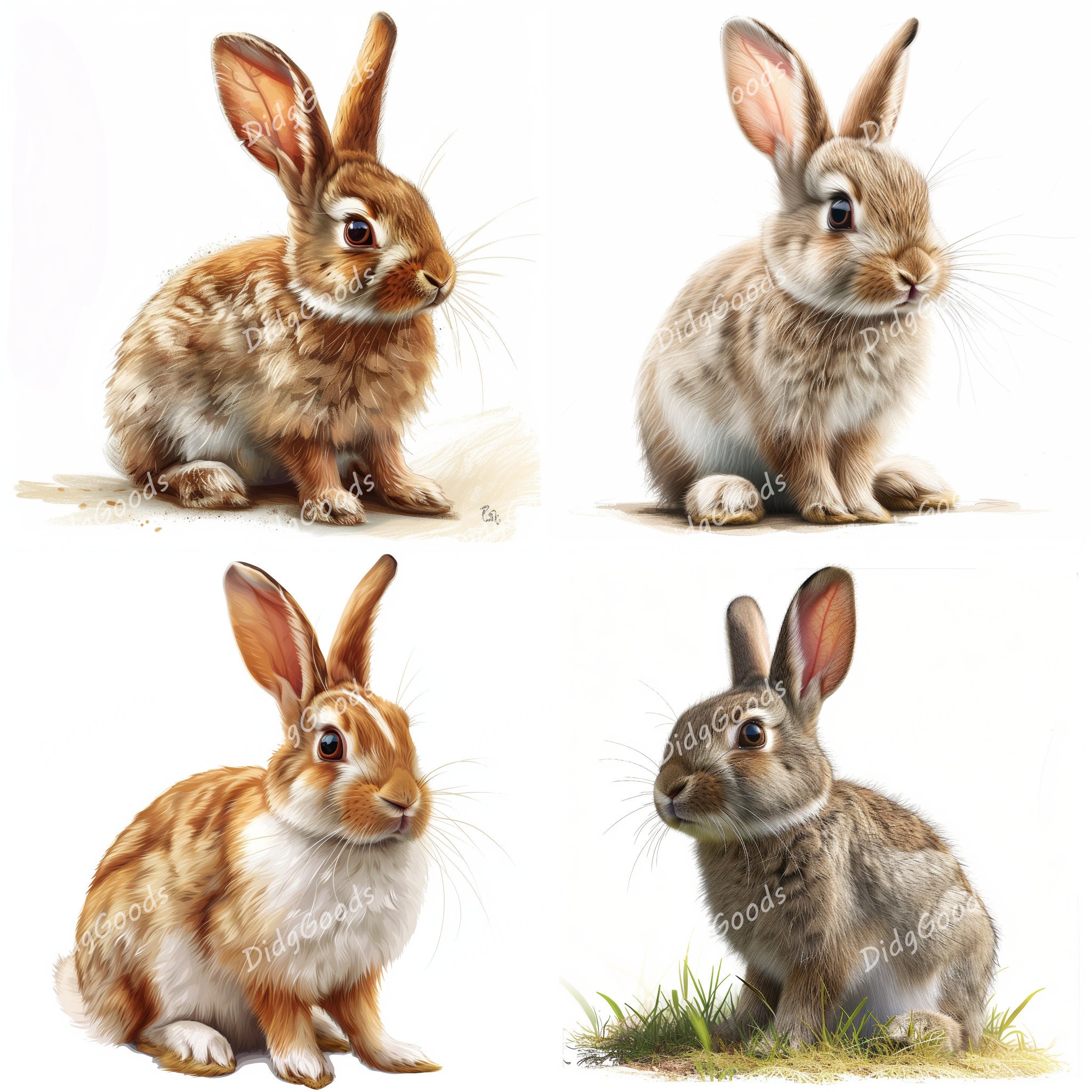 Cute Rabbit Clipart Bundle: High-quality Pngs for Crafts (digital ...