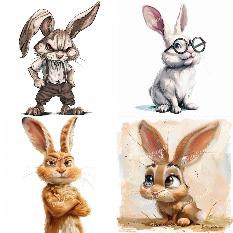 Funny Rabbit Clipart Bundle 24 High Quality JPG 300 DPI, Digital ...