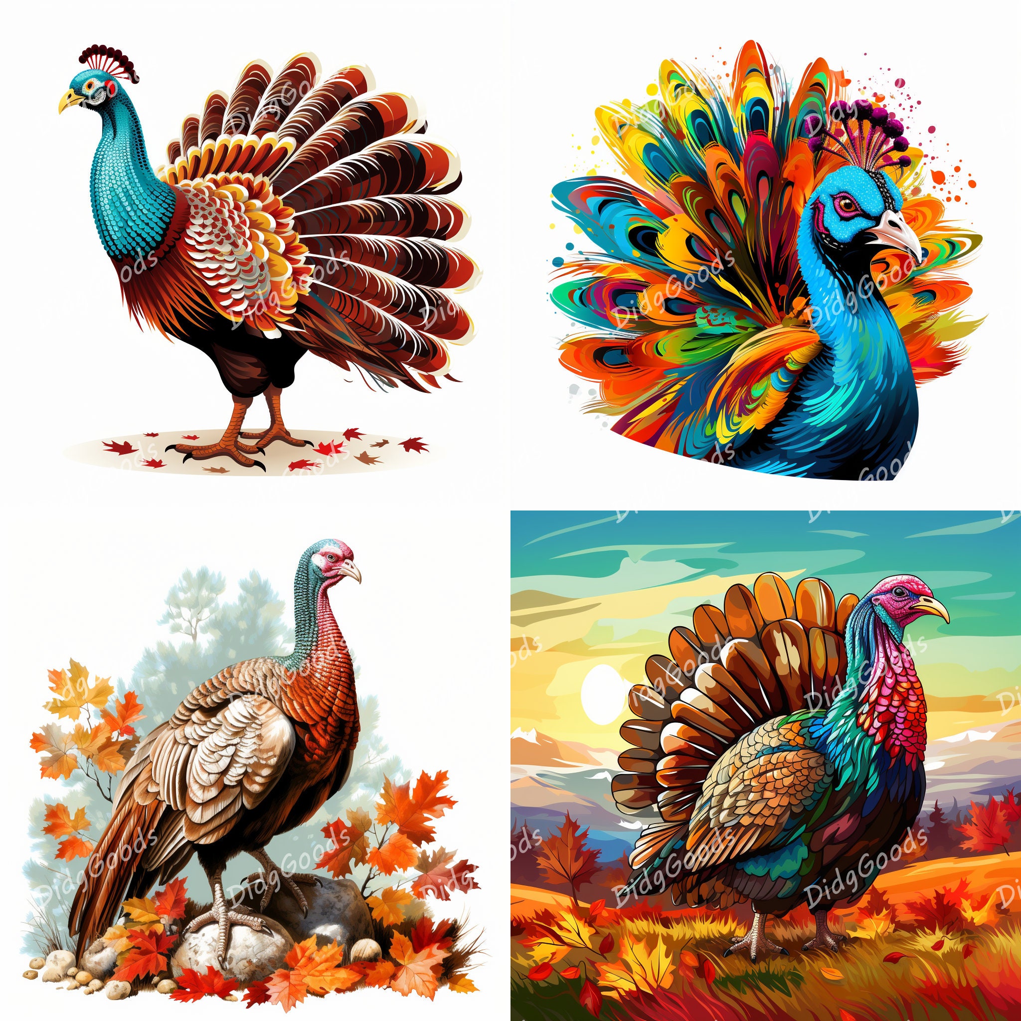 Festive Turkey Clipart Bundle, Thanksgiving Illustrations (digital ...