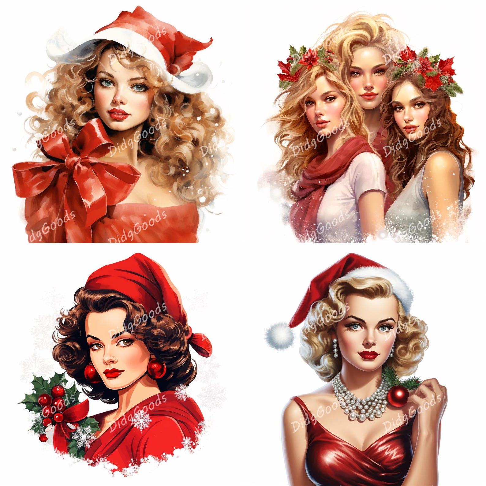Christmas Woman Clipart Bundle 24 High Quality Pngs 4000x4000 Pix, 300 ...