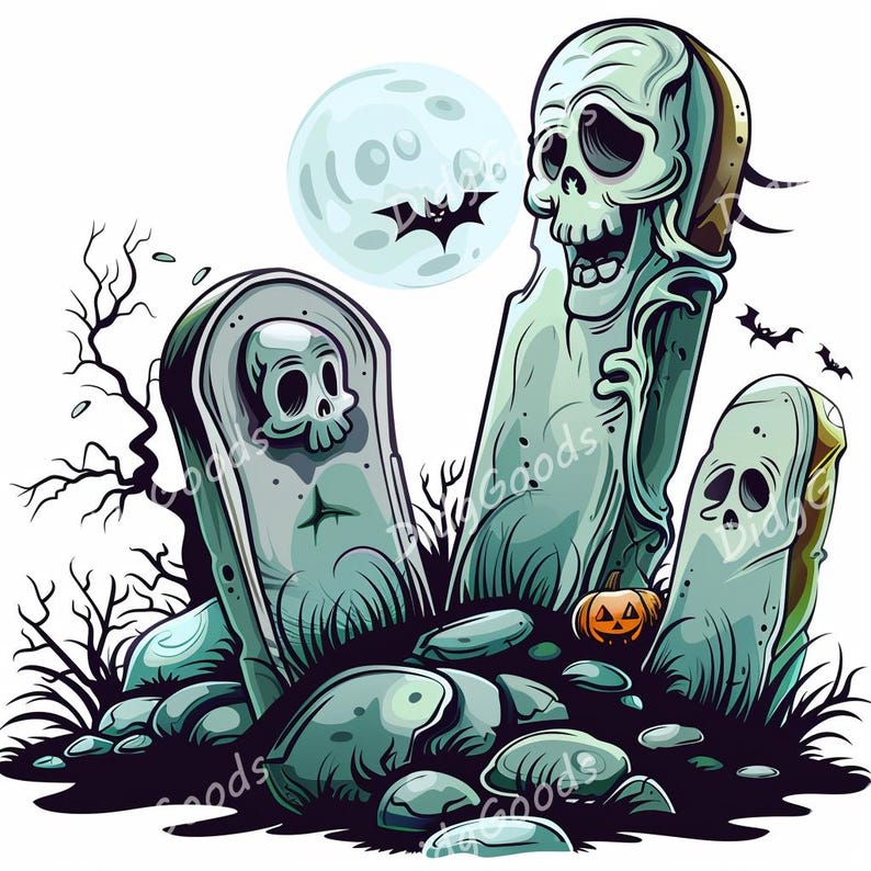 Halloween Funny Tombstones Clip Art Bundle 24 High Quality JPG, 300 DPI ...