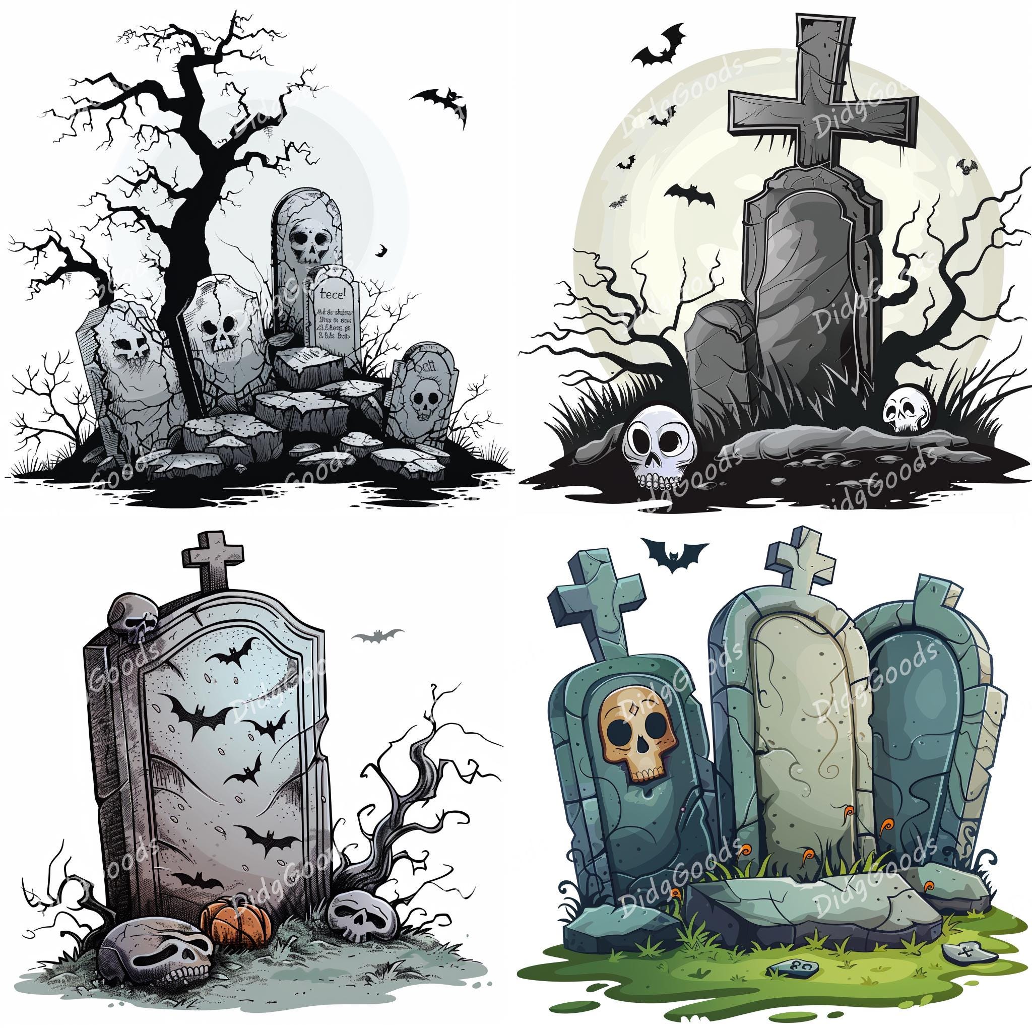 Halloween Funny Tombstones Clip Art Bundle 24 High Quality JPG, 300 DPI ...