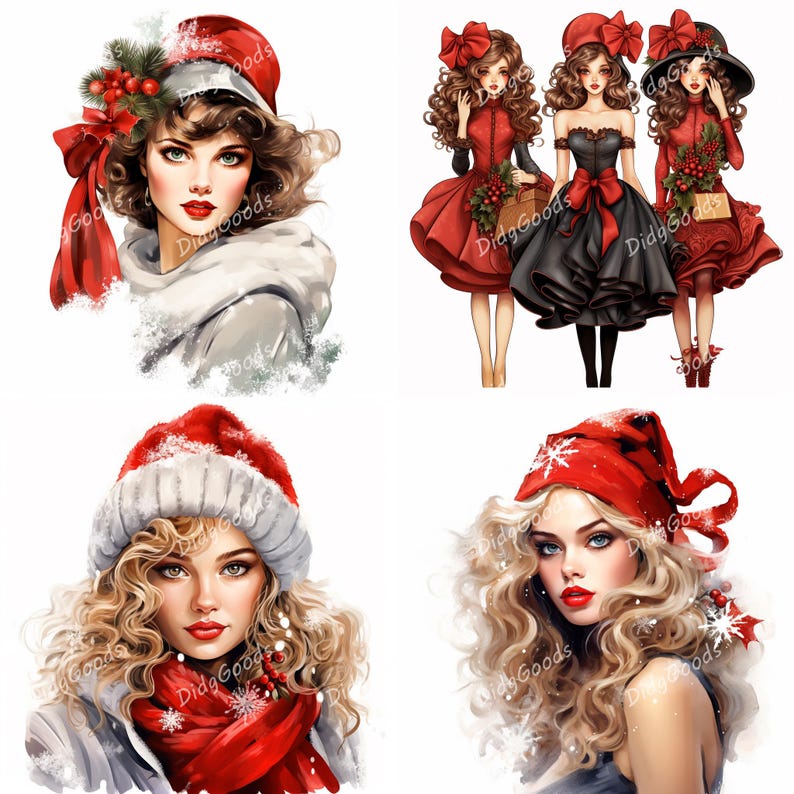 Christmas Woman Clipart Bundle, 24 High Quality Pngs, Holiday Female ...