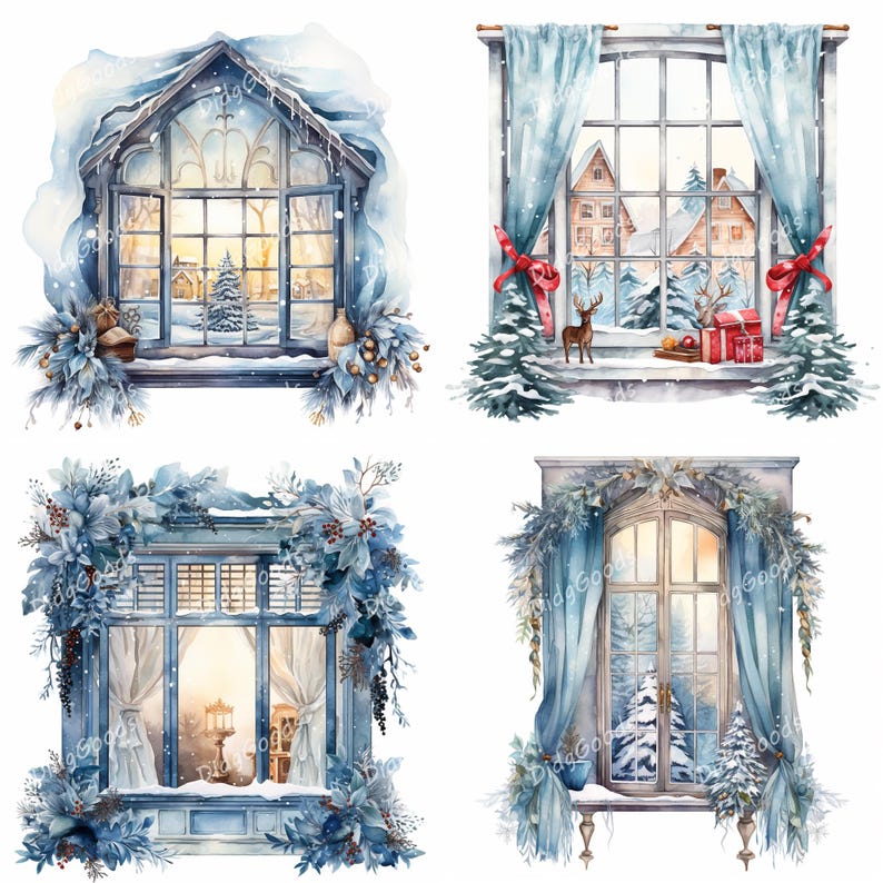 Watercolor Winter Window Clipart Bundle 20 High Quality Jpgs 3000x3000 ...