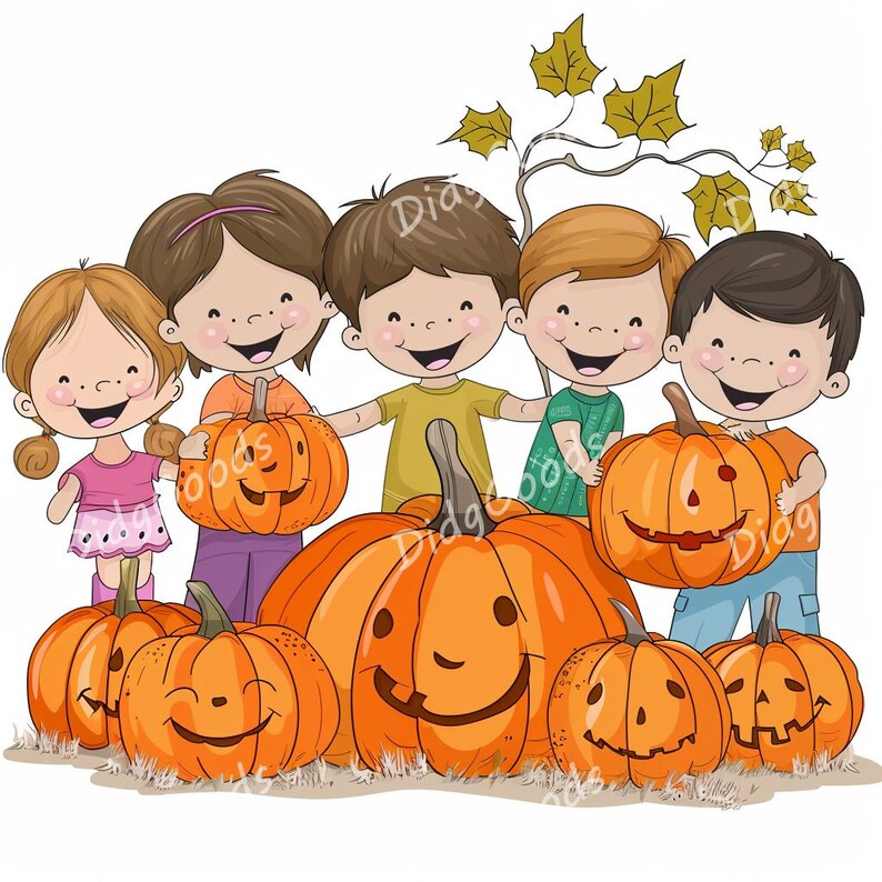 Kids and Pumpkin Clipart Bundle 20 High Quality Jpgs, 300 DPI, Digital ...