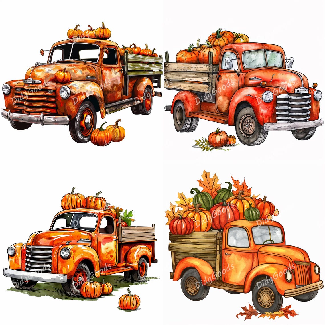 Pumpkin Truck Clipart Bundle 24 High Quality Jpgs, 300 DPI, Digital ...