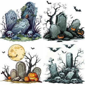 Halloween Funny Tombstones Clip Art Bundle 24 High Quality JPG, 300 DPI ...