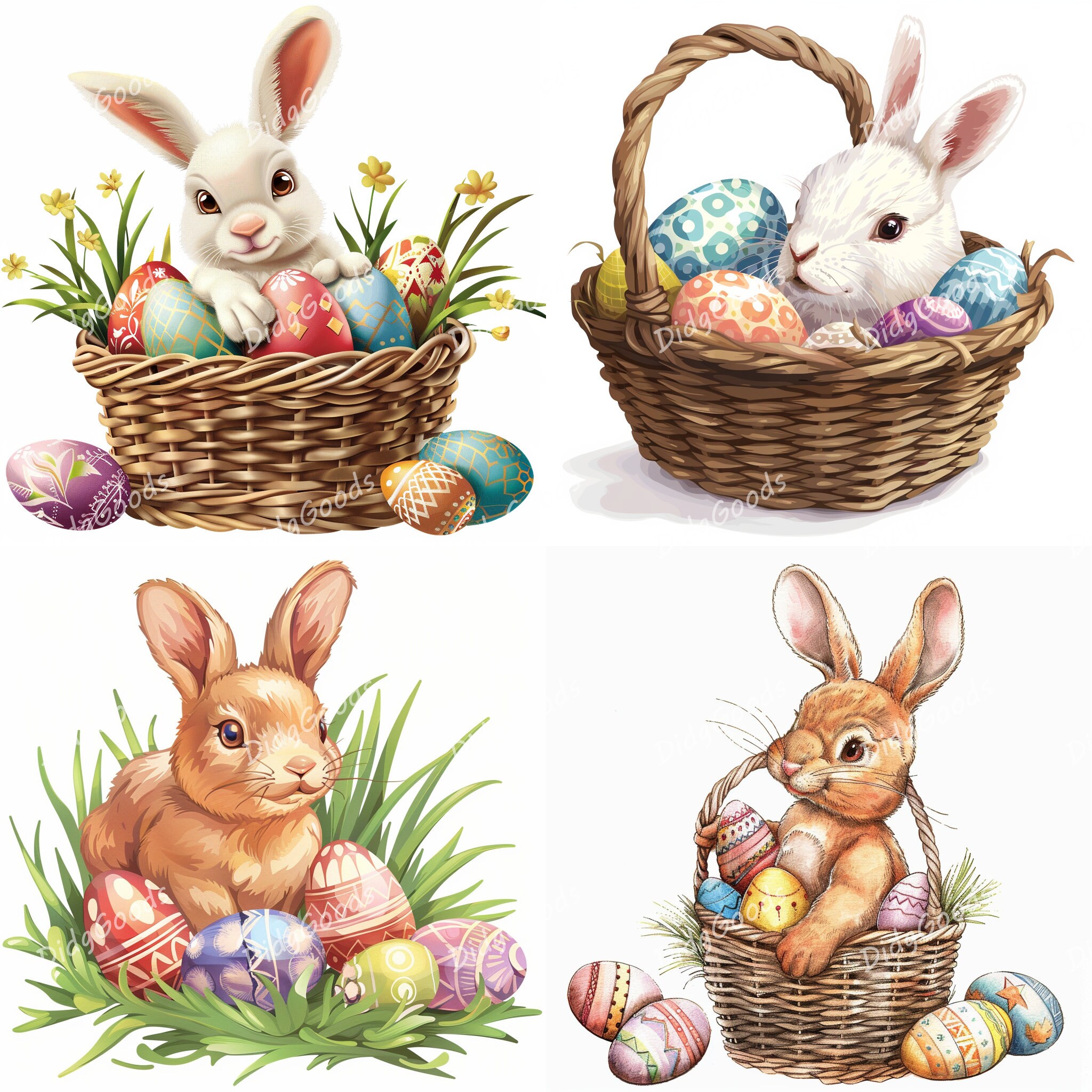 Easter Bunny Clipart Bundle 28 High Quality JPG 3000x3000 Pix, 300 DPI ...